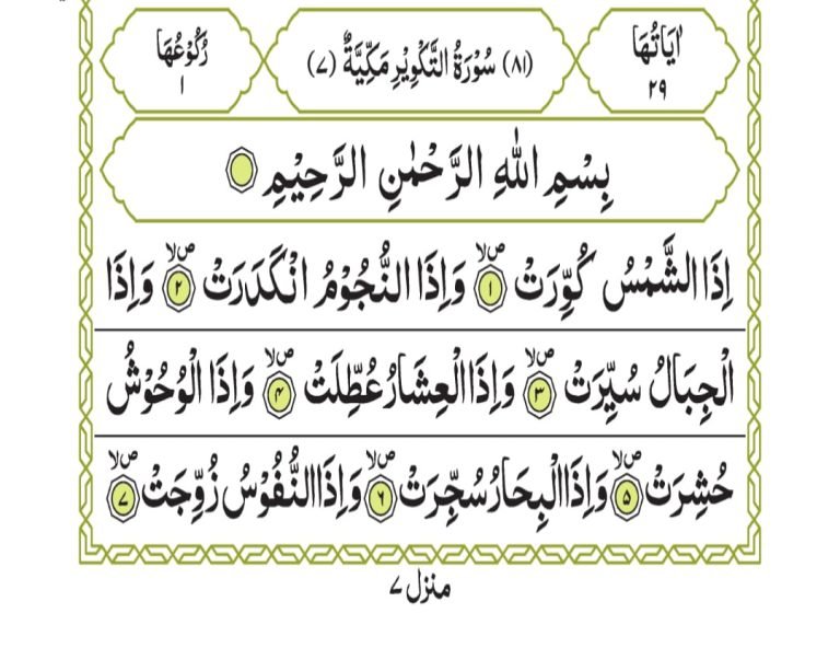 JUZ No. 30 Surah No. 81 ” At-Takwir ” Ayat 1 to 29